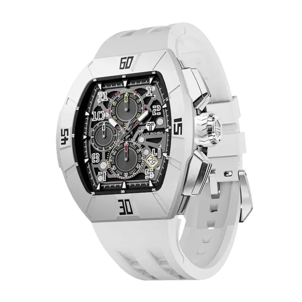 TSAR BOMBA Atomic Zirconia Bezel Tonneau Watch - White