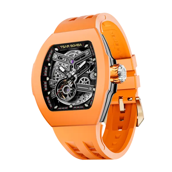 TSAR BOMBA Automatic Mechanical Tonneau Watch - Orange