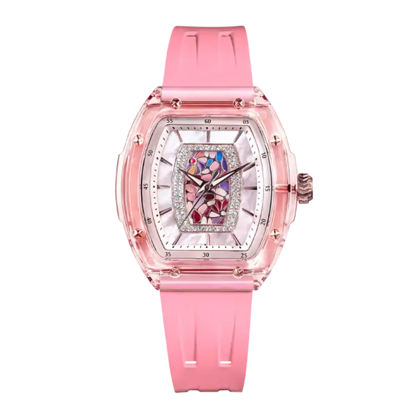 TSAR BOMBA Tb8219 Acrylic Elemental Series Quartz Watch With Mother Of Pearl Dial - Pink