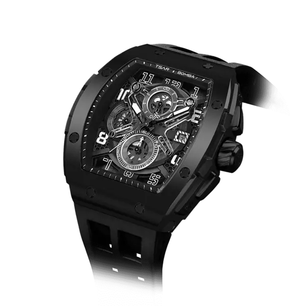 TSAR BOMBA Chronograph Watch With Tonneau Case - Black
