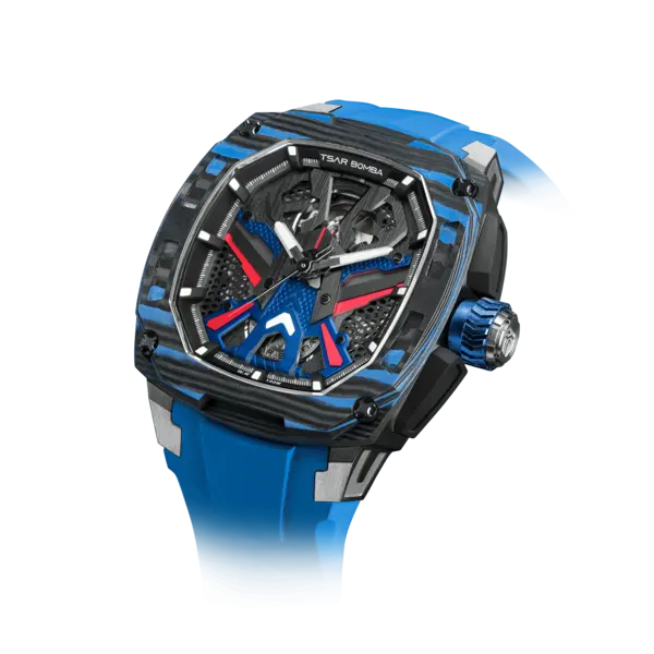TSAR BOMBA Swiss Automatic Watch With Titanium Case And Carbon Fiber Bezel - Blue