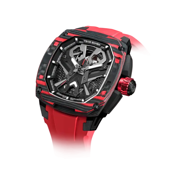 TSAR BOMBA Swiss Automatic Watch With Titanium Case And Carbon Fiber Bezel - Red