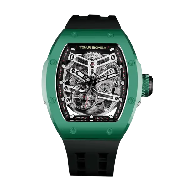 TSAR BOMBA Automatic Watch With Skeleton Dial And Stainless Steel Case - Green