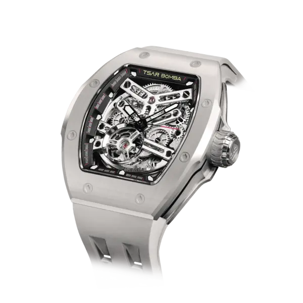 TSAR BOMBA Automatic Mechanical Tonneau Watch With Ceramic Bezel - Light Blue