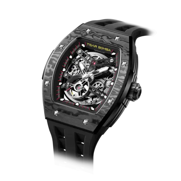 TSAR BOMBA Skeleton Dial Tonneau Automatic Watch - Cool Black