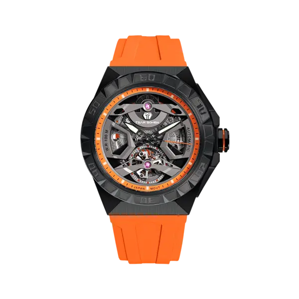 TSAR BOMBA Automatic Mechanical Watch With Skeleton Dial - Orange