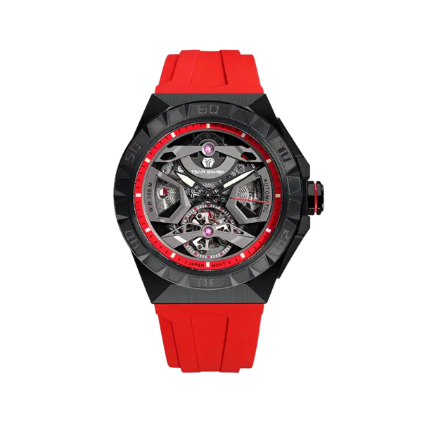 TSAR BOMBA Automatic Mechanical Watch With Skeleton Dial - Red