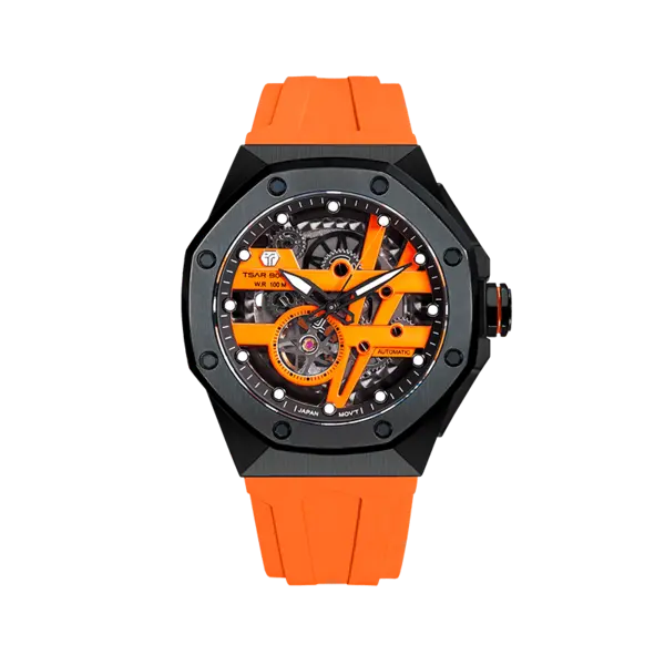 TSAR BOMBA Elemental Series Automatic Mechanical Watch With Skeleton Dial - Orange Black