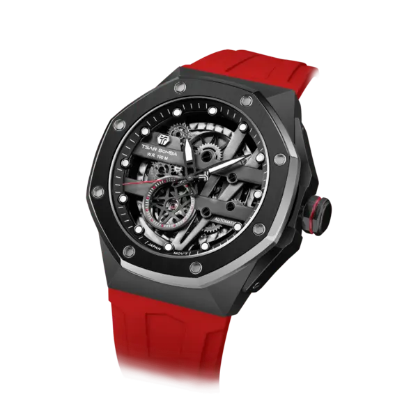 TSAR BOMBA Elemental Series Automatic Mechanical Watch With Skeleton Dial - Red