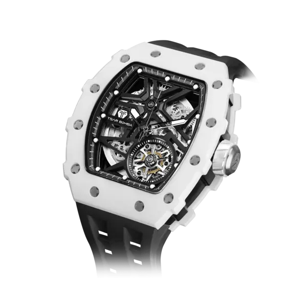 TSAR BOMBA Skeleton Automatic Watch With Ceramic Bezel And Stainless Steel Case - Black