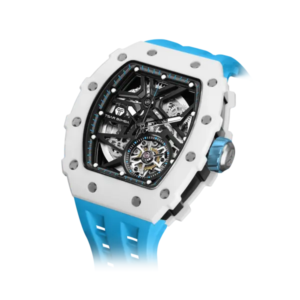 TSAR BOMBA Skeleton Automatic Watch With Ceramic Bezel And Stainless Steel Case - Blue