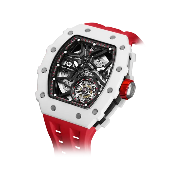 TSAR BOMBA Skeleton Automatic Watch With Ceramic Bezel And Stainless Steel Case - Red