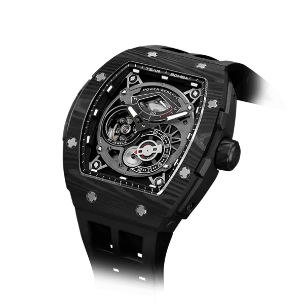 TSAR BOMBA Automatic Watch With Carbon Fiber Case And Skeletonized Dial - Cool Black