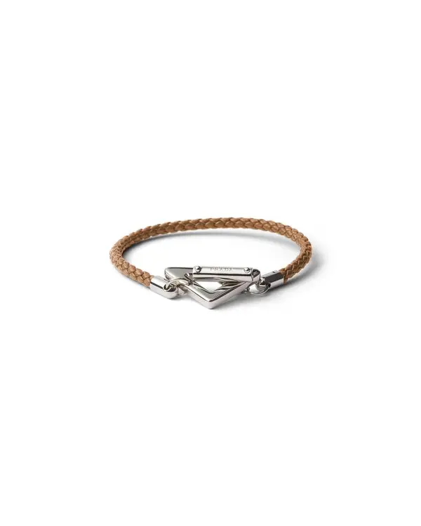 Prada Braided Nappa Leather Bracelet With Engraved Logo - Natural