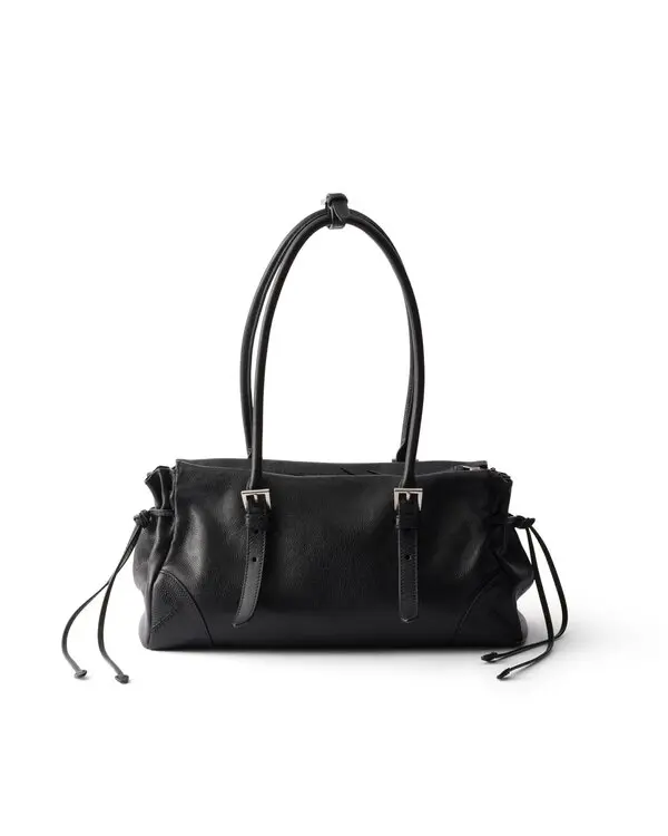 Prada Bonnie Medium Antiqued Leather Tote Bag - Black