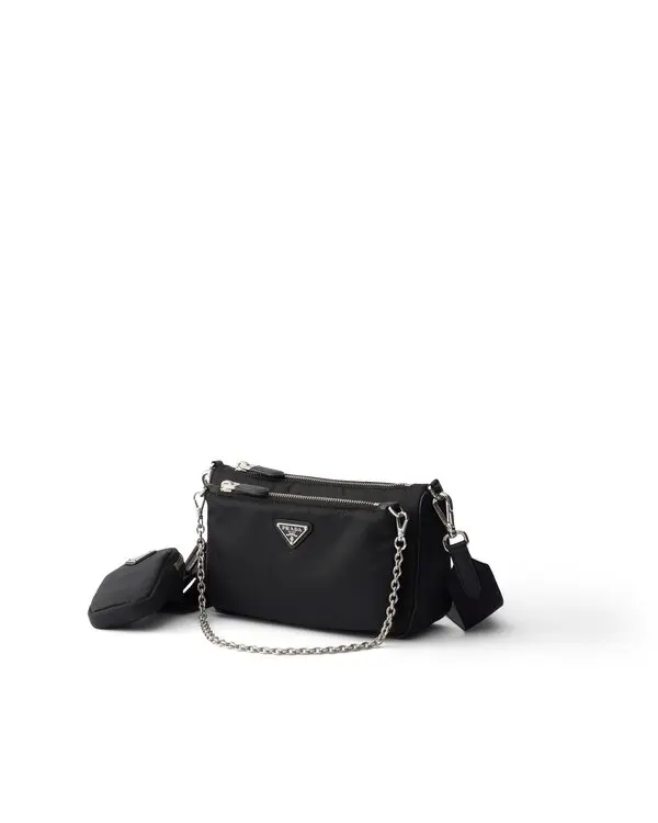 Prada Re-nylon And Saffiano Leather Mini Shoulder Bag - Black