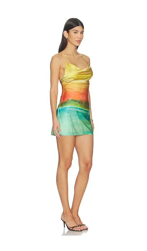 DONDE ESTEBAN Formentera Silk Mini Dress In Yellow,green
