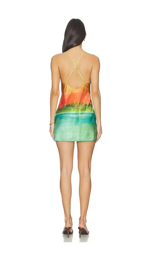 DONDE ESTEBAN Formentera Silk Mini Dress In Yellow,green