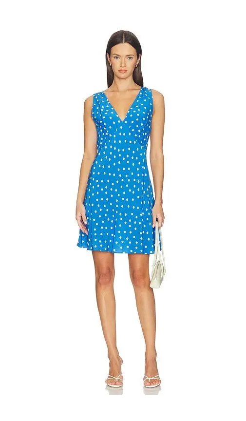 Rixo Leighton Polka Dot V-neck Dress - Blue