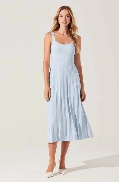 Astr The Label Aylin Pleated Midi Sweater Dress - Blue