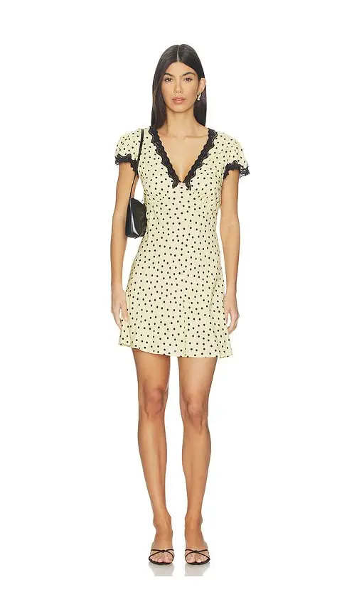 Rixo Cely Dress With Polka Dot Print And Lace Trim