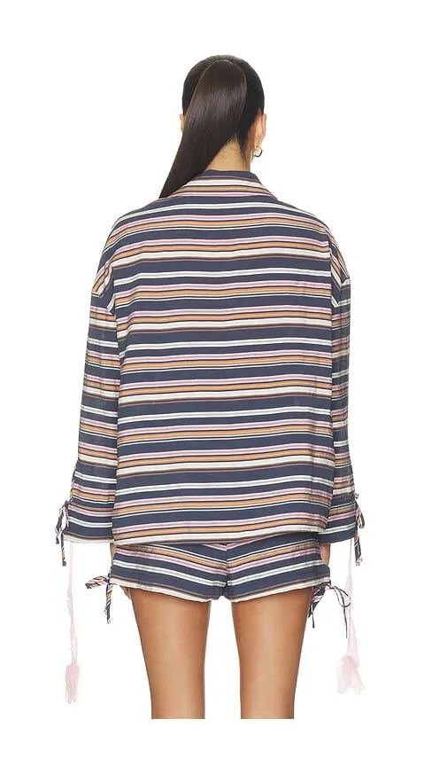 MILKWHITE Striped Shirt With Tie Detail