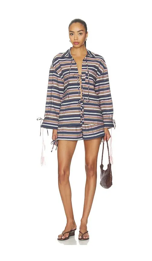 MILKWHITE Striped Shirt With Tie Detail