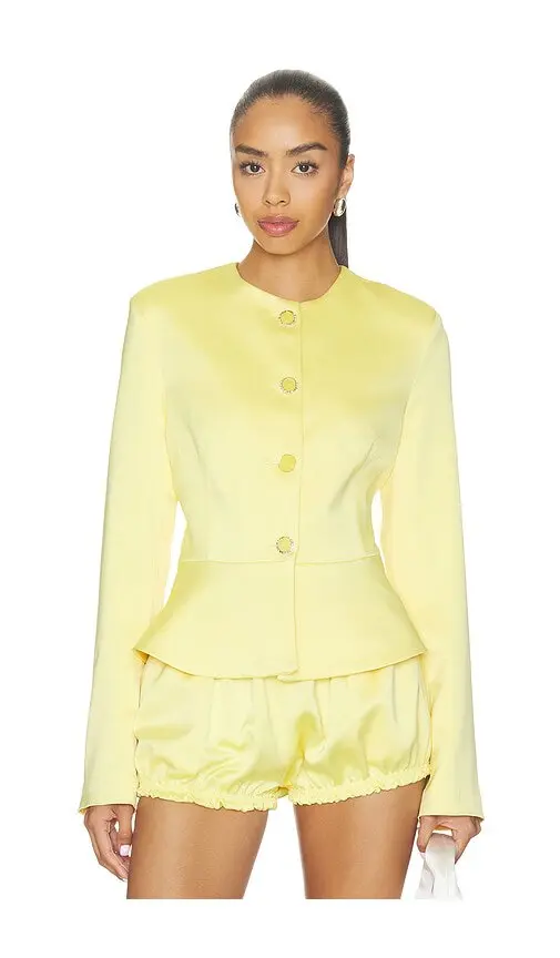 MILKWHITE Satin Button Up Blazer In . Also
