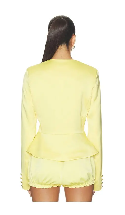 MILKWHITE Satin Button Up Blazer In . Also