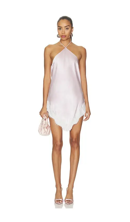 LOVERS AND FRIENDS Halterneck Mini Dress With Lace Trim - Pink