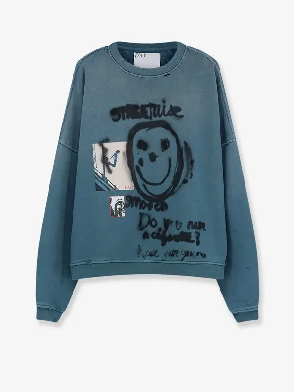 PALY Distressed Cotton Crewneck Sweatshirt