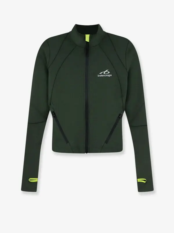 Balenciaga Fitted Zip-up Sweatshirt With Contrasting Inserts And Cut-out Detail - Green