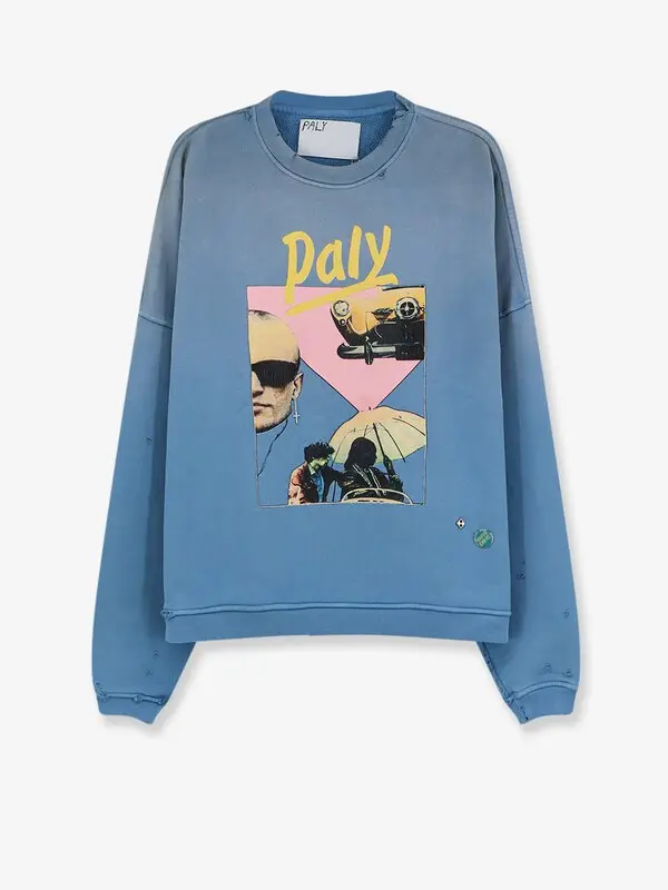 PALY Cotton Crewneck Sweatshirt With Distressed Details And Graphic Print - Blue