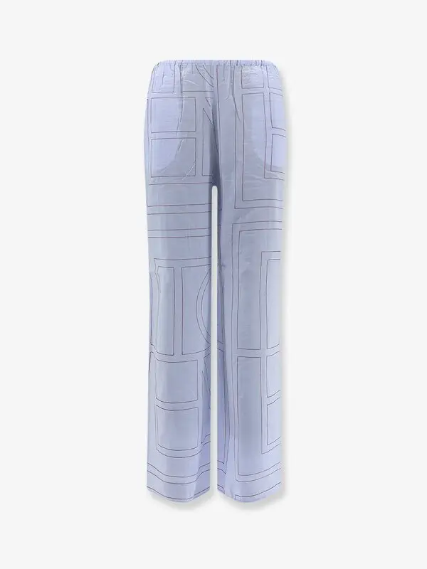 TOTEME Monogram Embroidered Cotton Wide Leg Pajama Pants