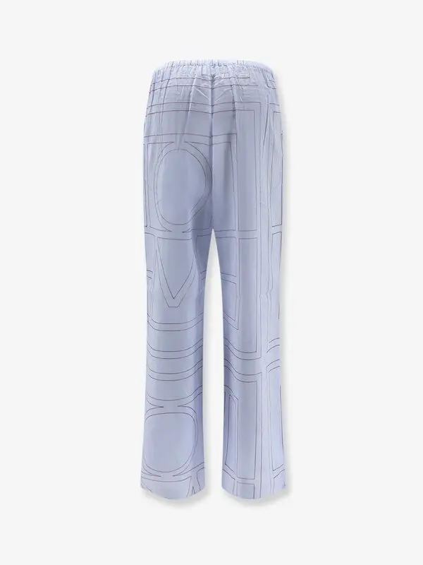 TOTEME Monogram Embroidered Cotton Wide Leg Pajama Pants
