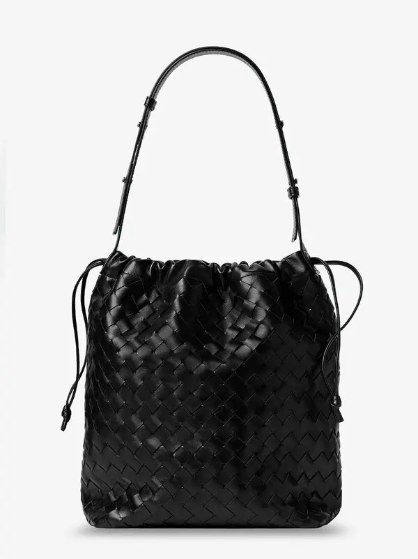 Bottega Veneta Bucket Intrecciato Leather Shoulder Bag - Black