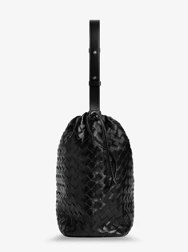 Bottega Veneta Bucket Intrecciato Leather Shoulder Bag - Black