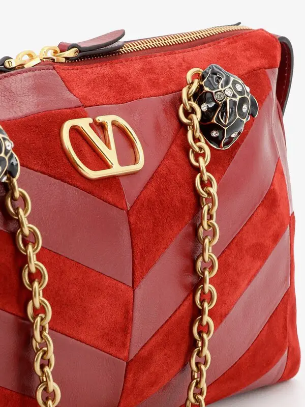 Valentino Garavani Panthea Suede And Leather Crossbody Bag - Red