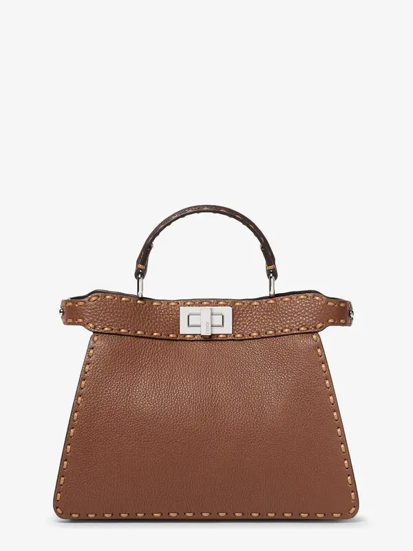 Fendi Peekaboo Iseeu Small Leather Shoulder Bag With Selleria Macro Stitching - Brown