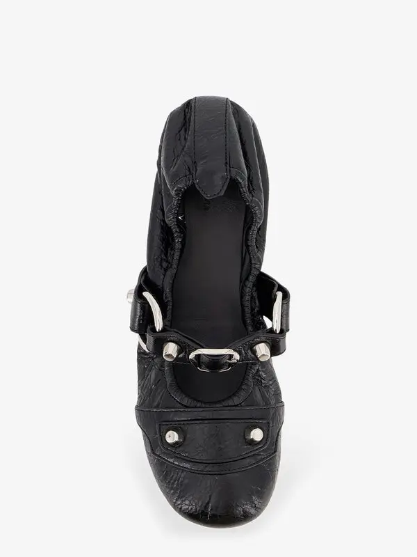 Balenciaga City Flat Leather Ballet Flats With Buckle And Studs