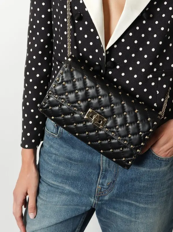 Valentino Garavani Rockstud Spike Quilted Leather Clutch - Black