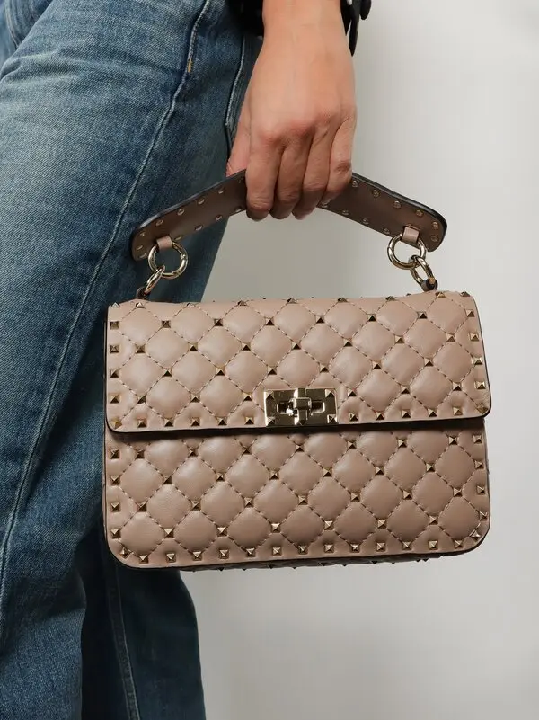 Valentino Garavani Rockstud Spike Leather Bag - Beige