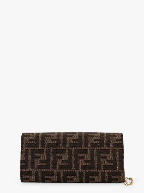 Fendi Continental Baguette Ff Jacquard Fabric Wallet With Chain - Brown