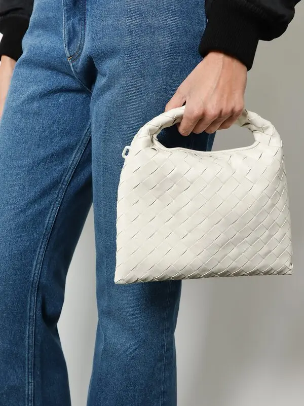 Bottega Veneta Mini Hop Intrecciato Leather Bag - White