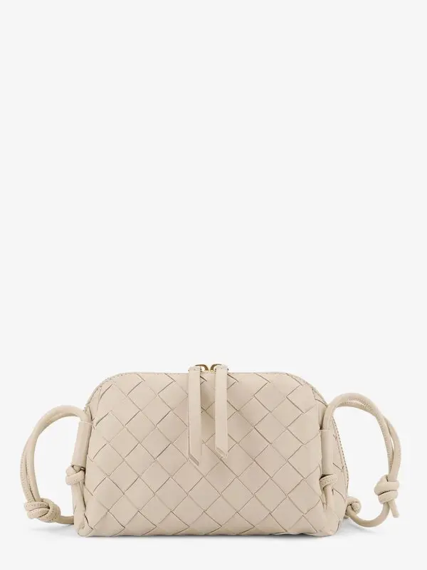 Bottega Veneta Leather Concert Pouch With Intrecciato Motif - White