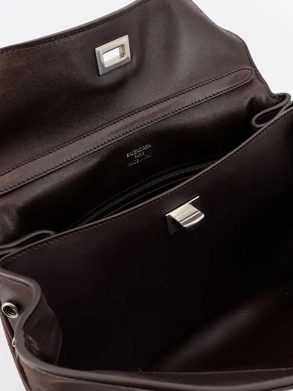Balenciaga Rodeo S Leather Bag With Vintage Motif - Brown