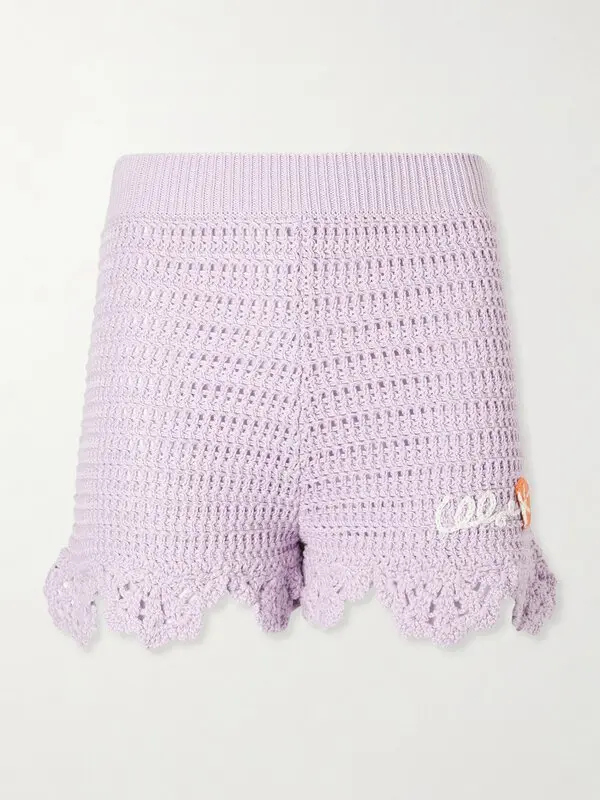 Chloé Appliquéd Crocheted Cotton Shorts - Purple