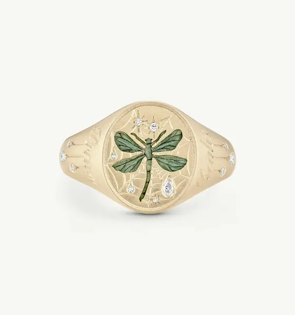 CECE JEWELLERY Dragonfly Signet Ring In 18ct With Enamel And Diamonds