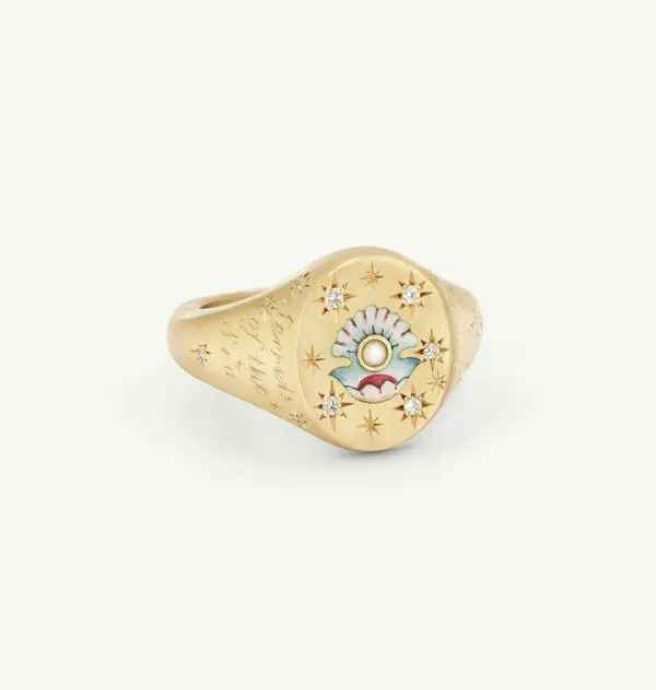 CECE JEWELLERY The Secrets Of The Sea Clam Ring With Pearl And Diamonds - Gold