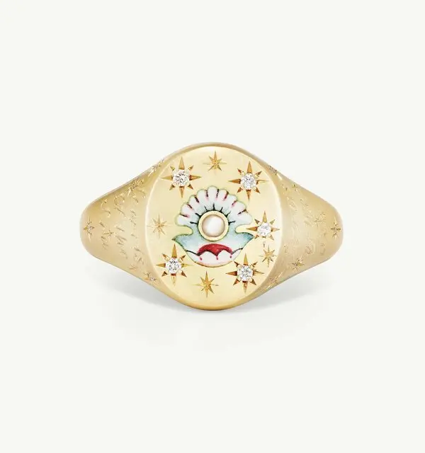 CECE JEWELLERY The Secrets Of The Sea Clam Ring With Pearl And Diamonds